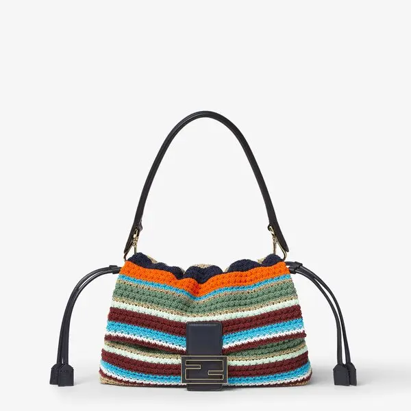 Fendi Baguette® Soft Medium Multicolor Raffia-effect Material And Cotton Crochet Bag